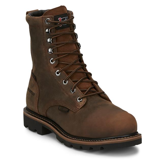 Men's Justin Original Work Boots 8" Pulley Round Toe Met Guard CT WP ...