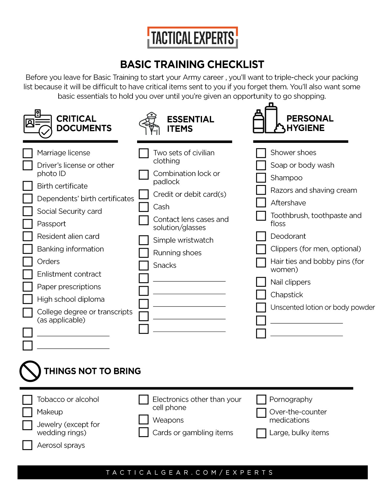 Basic Training Checklist What To Bring To Boot Camp Tactical 